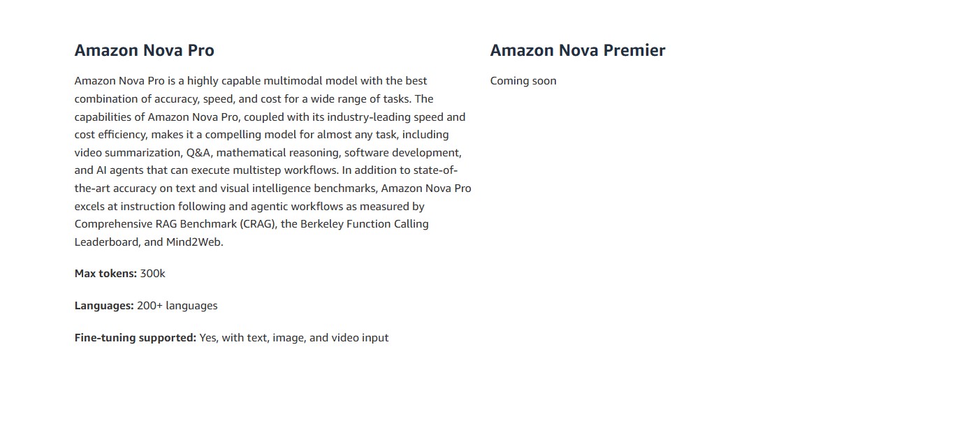 Nova Pro AI Technical Specifications and Review | Compare AI
